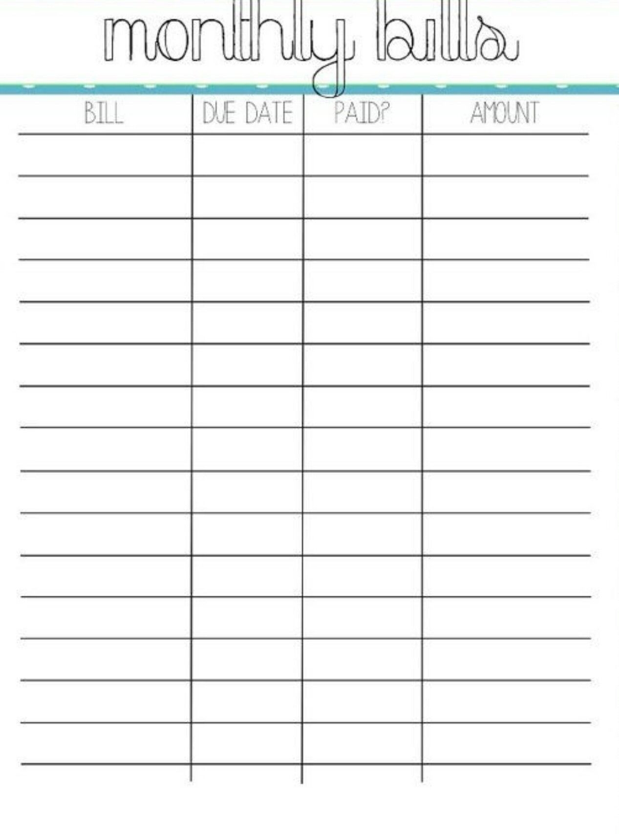 Printable Monthly Bills Spreadsheet Printable Monthly Bills Spreadsheet